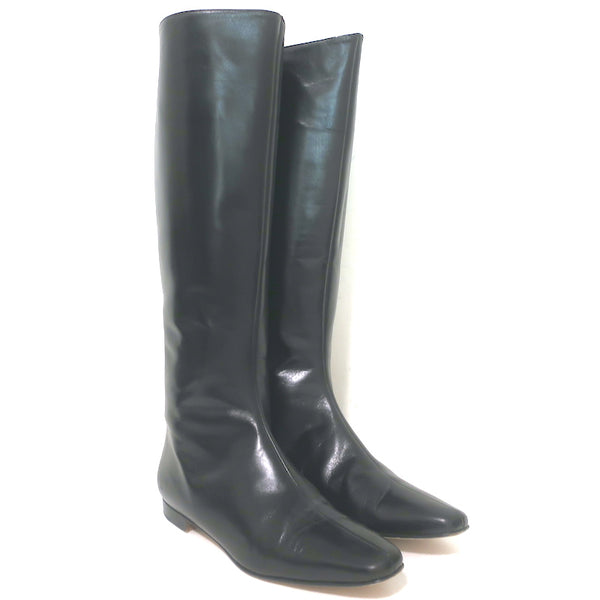 Manolo Blahnik Knee High Flat Boots Black Leather Size 37 Manolo Blahnik Knee High Flat Boots Black Leather Size 37