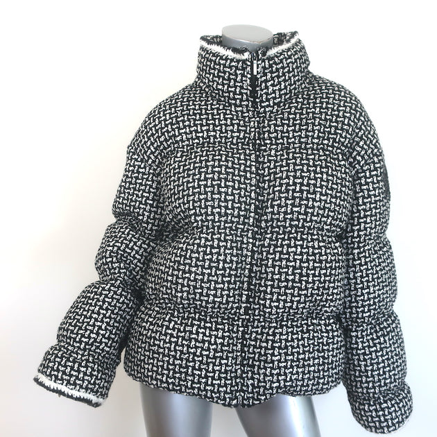 Chanel 20N Coco Neige Tweed Down Puffer Jacket Black/White Size 42 NEW ...