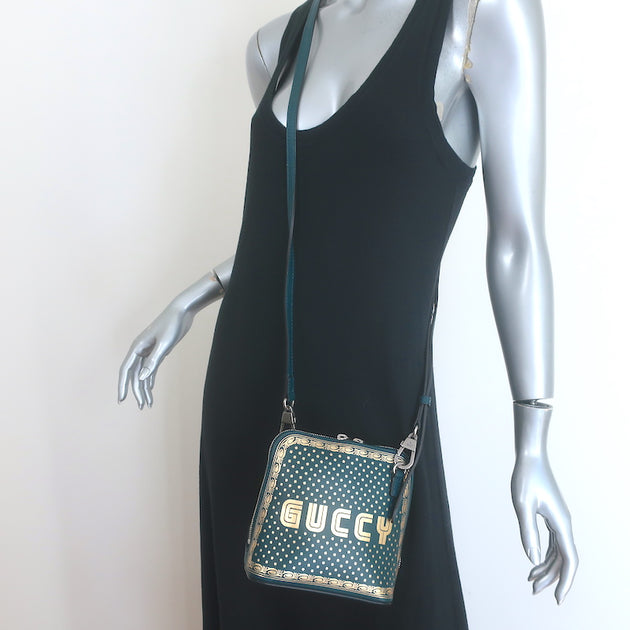 Gucci x Sega Guccy Stars Dome Crossbody Bag Teal & Metallic Gold Leath ...