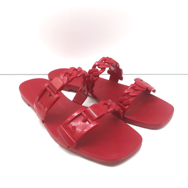 Gucci Teena Rubber Chain Link Slides Red Size 37 Flat Jelly Sandals ...