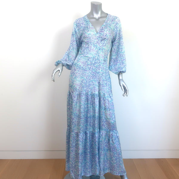 Hannah Artwear Maxi Wrap Dress Emilia Light Blue Floral Print Silk Siz ...