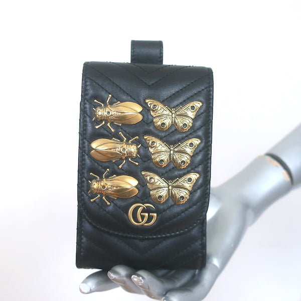 Gucci GG Marmont Bug Belt Pouch Black Matelasse Quilted Leather ...
