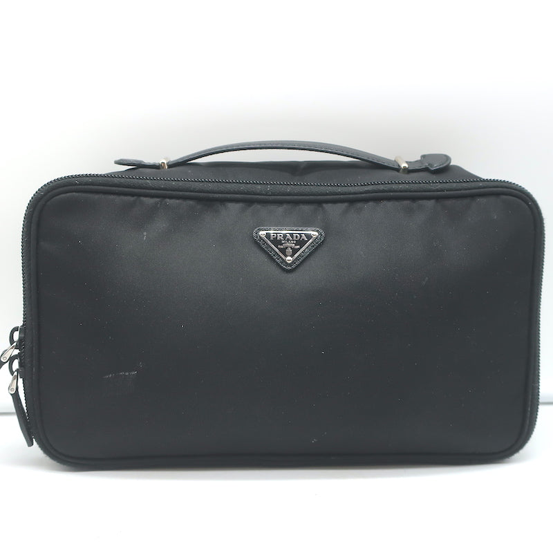 Prada Toiletry Bag Black Nylon & Saffiano Leather Top Handle Travel Po ...