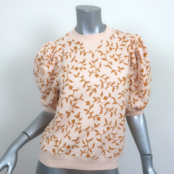 Ulla Johnson Puff Sleeve Sweatshirt Top Rami Light Pink Vine Print Siz ...