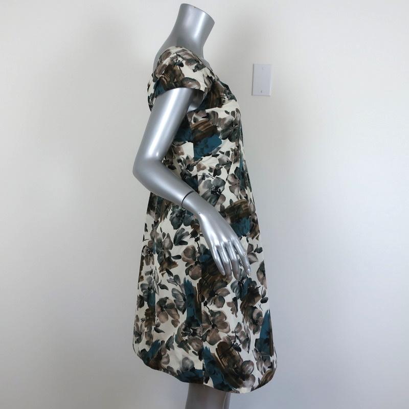 Marni Dress Cream/Multi Floral Print Taffeta Size 42 Pleated Cap Sleev ...