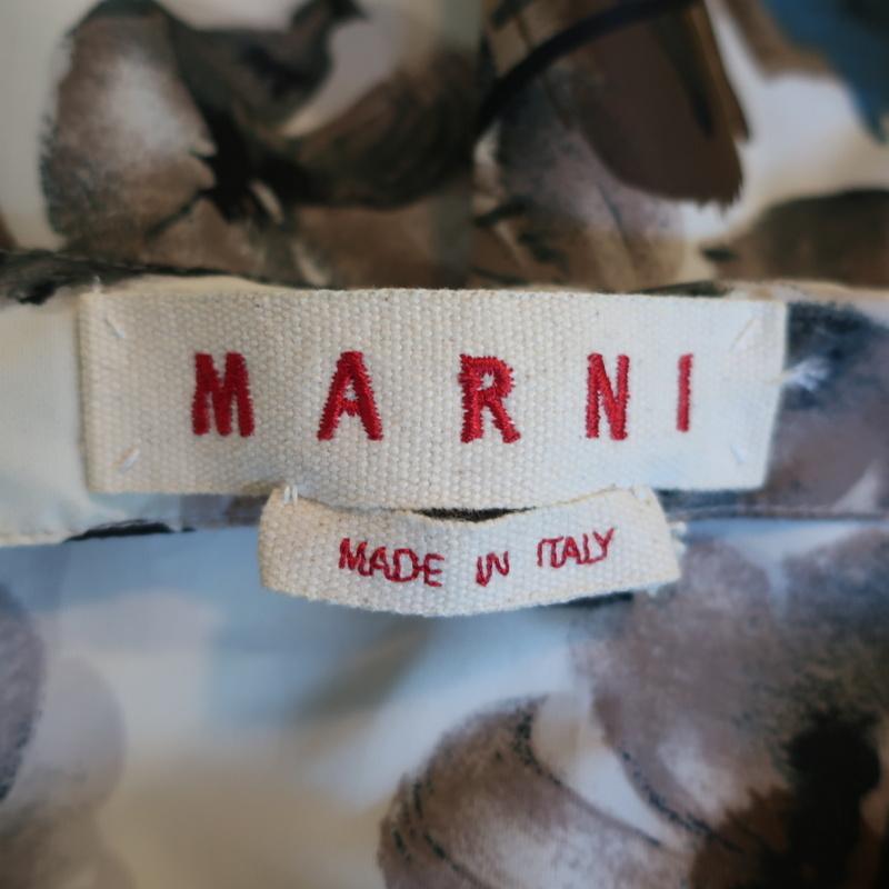 Marni Dress Cream/Multi Floral Print Taffeta Size 42 Pleated Cap Sleev ...
