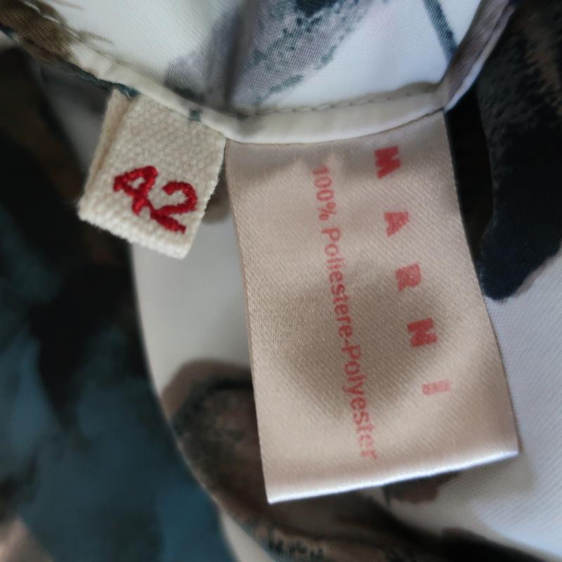 Marni Dress Cream/Multi Floral Print Taffeta Size 42 Pleated Cap Sleev ...