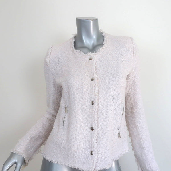 IRO Agnette Tweed Jacket Very Light Pink Cotton Size 38 – Celebrity Owned